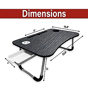 Laptop Table Bed Desk Tray Upgraded with USB Ports, Pad & Cup Holder, Drawer - for Bed/Sofa/Couch/Floor/Work/Study/Reading/Writing/Drawing/Homework - Foldable & Portable Breakfast Table Lap Desk