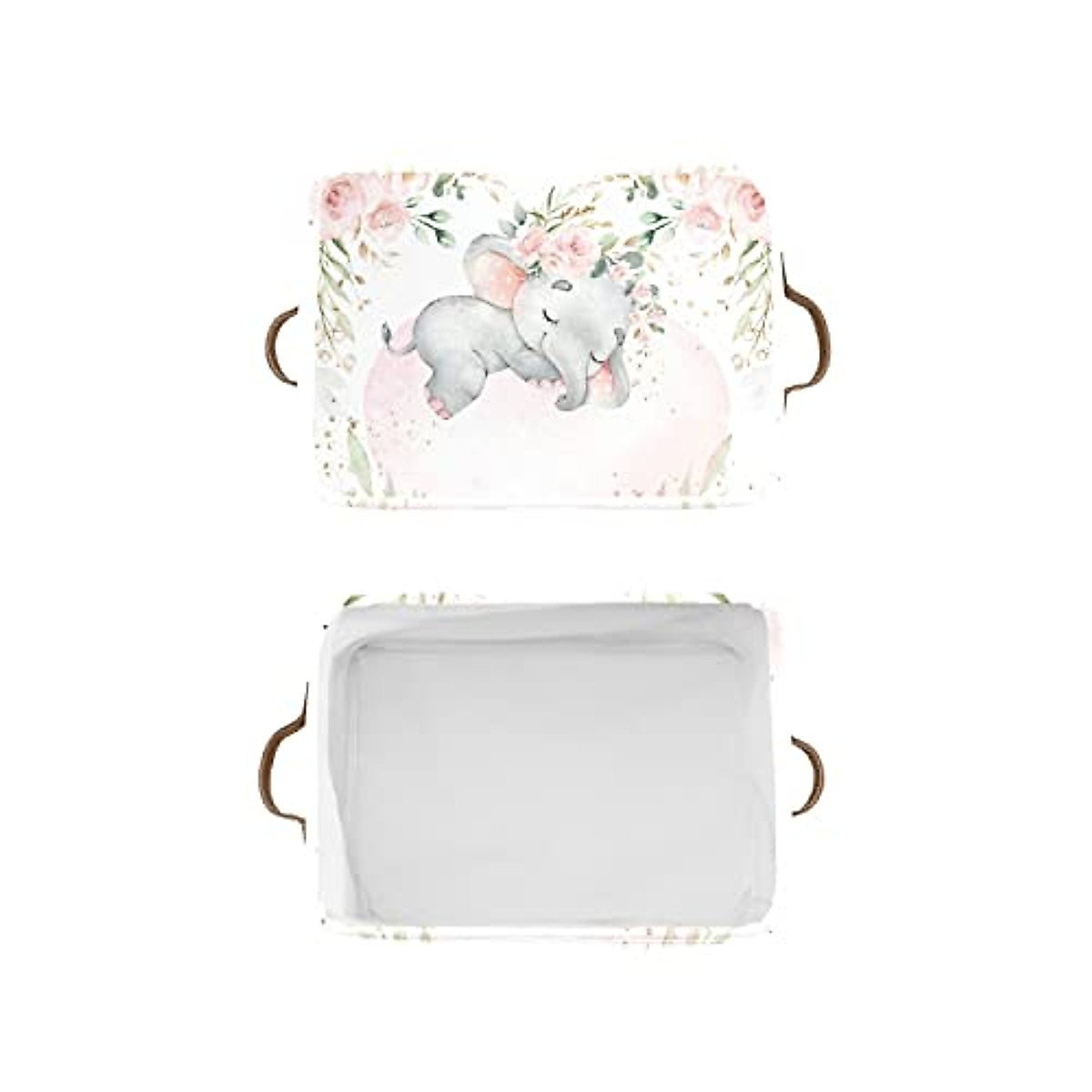 Personalized Pink Flower Elephant Storage Basket Bin with Name Large Storage Cube Box with Handles for Home Office Bedroom Closet Shelves(1 Pack)