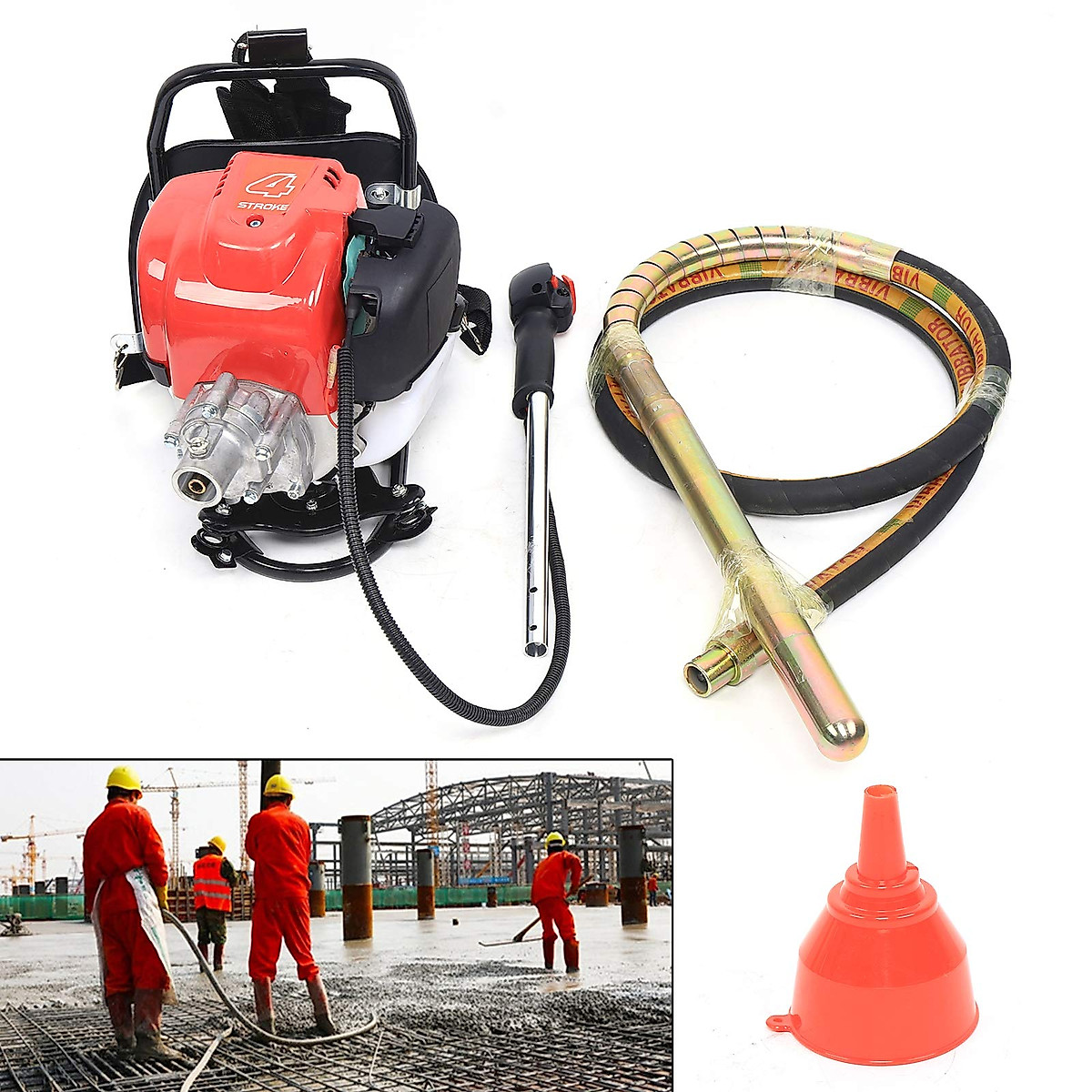 1.4HP Concrete Vibrator 38.7CC Single Cylinder Backpack Vibrator Portable Insertion Vibrator Air Bubbles Level Remover Construction Tool for Construction Sites