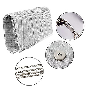 Felice Ann Mini Dazzling Sequins Pleats Evening Bag Party Prom Wedding Clutch Flap Handbag Cross Body Bag, Pleats Silver