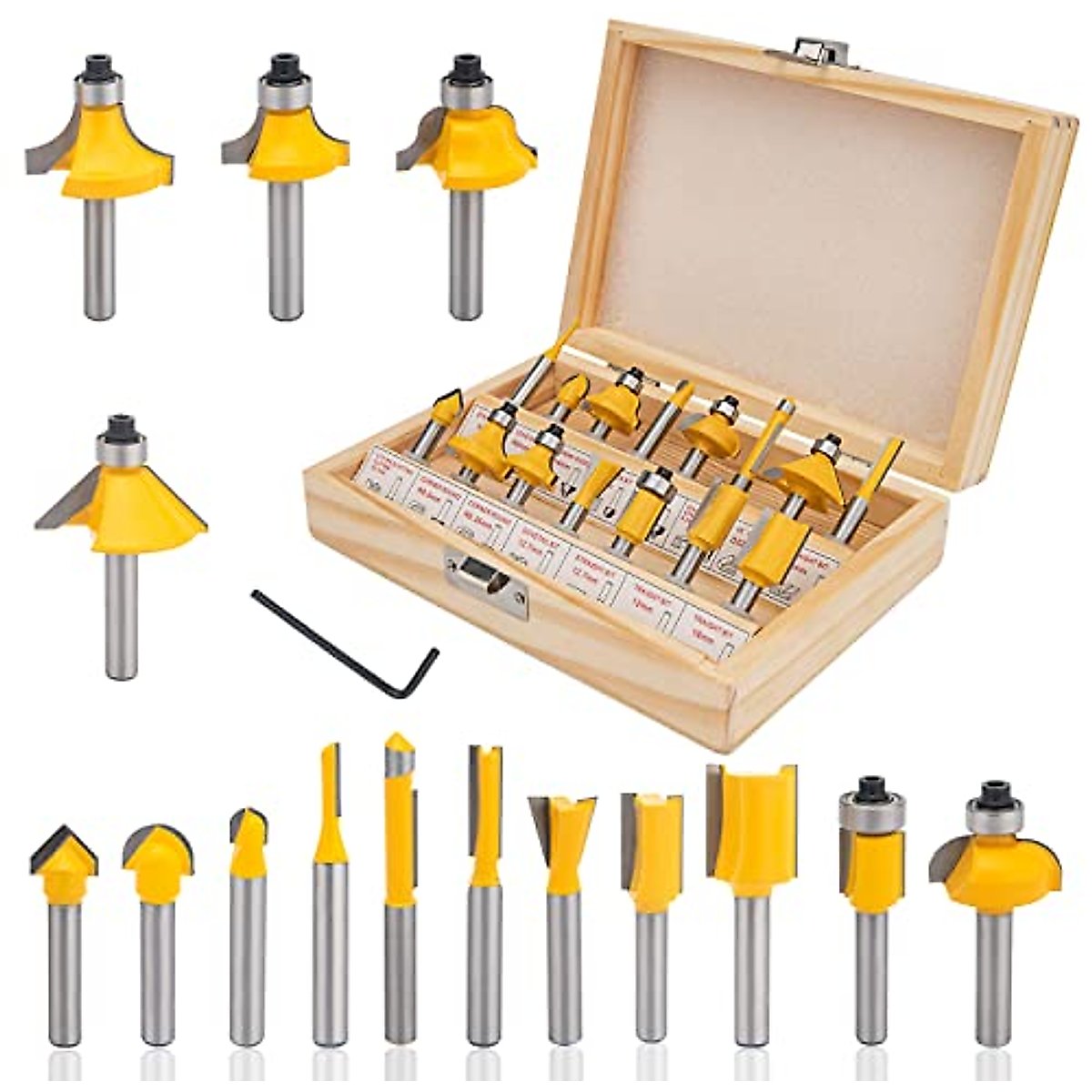Router Bits 1/4 Shank, Router Bit Set 15 Pcs, Roundover Router Bit 1/4 Shank - Carbide Router Bits for Wood, Woodworking, DIY