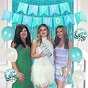 30th Birthday Decorations for Women Girls Teal - Queen Sash Happy Birthday Banner Cake Topper Number 30 Foil Balloon Foil Curtain for Turquoise Thirtieth Birthday Decorations Party Supplies for Her