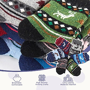 Qterdiz Toddler Boys Wool Socks Kids Thick Winter Warm Socks Thermal Crew Socks for Boys Elks 6 Pack 4-6 Years