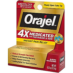 Orajel 4X for Toothache & Gum Pain Severe Gel Tube, No Color, 0.25 Ounce