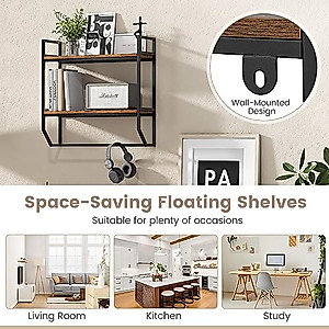 LOKO 2-Tier Bathroom Towel Rack with Shelf, Industrial Over The Toilet Shelf w/Towel Bar, Wall Mounted Hanging Shelf w/Towel Holder, Rustic Storage Organizer Shelves for Living Room, Kitchen