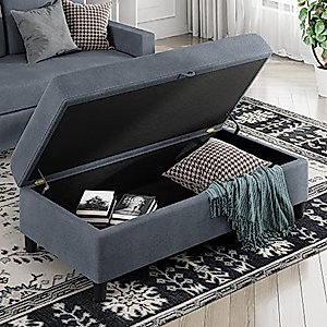 JY QAQA Convertible Sectional Sofa Couch with Long Storage Ottoman，L-Shaped Modular Couch with Modern Linen Fabric Wide Reversible Chaise for Small Space