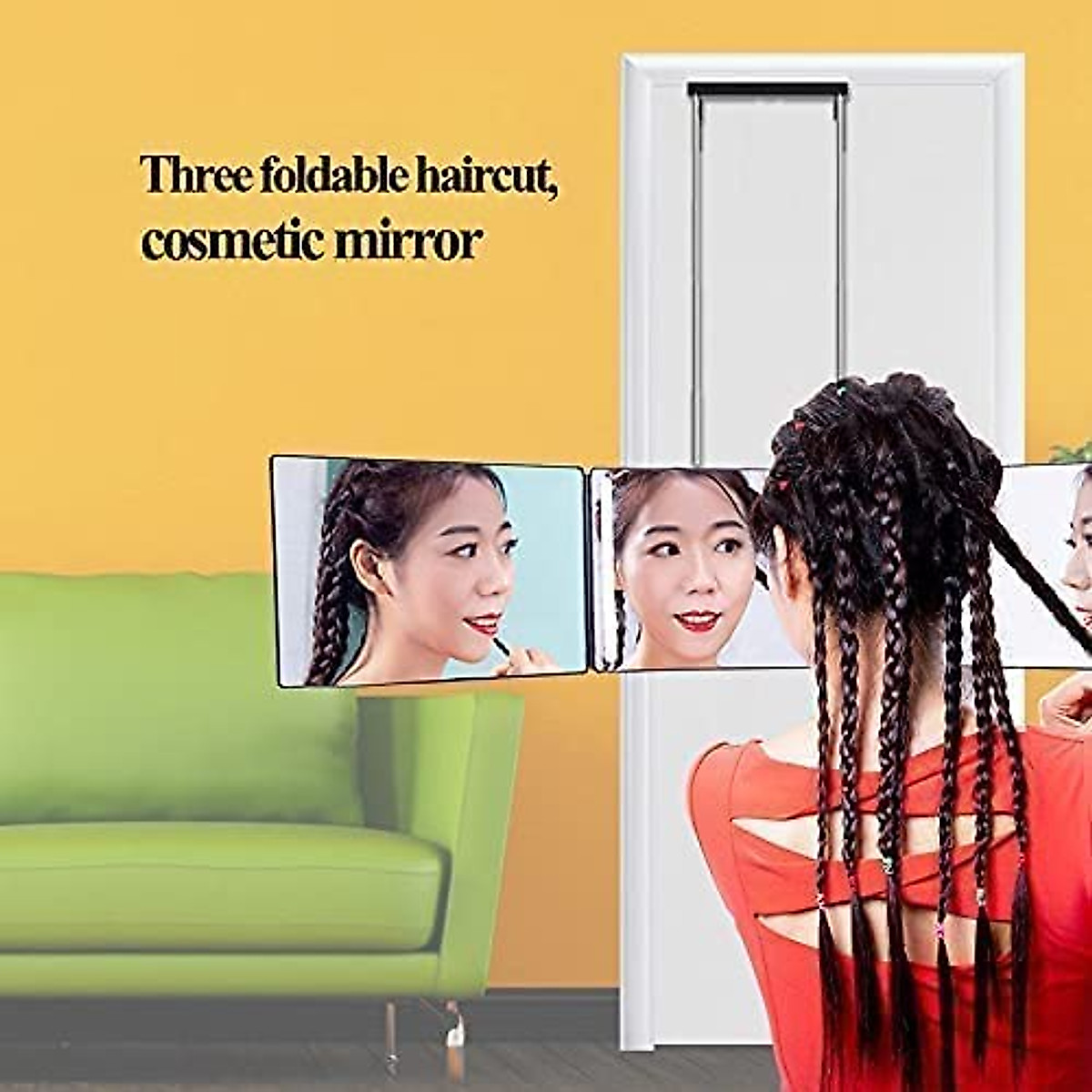 angilifan 3 Way Mirror for Hair Cutting, 360° Illuminated Trifold Makeup Mirror for Self Hair Styling, Adjustable DIY Haircutting Tool to Trim or Shave (with led)