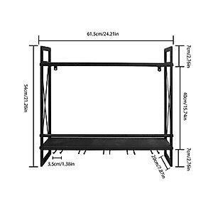 FLRH Wine Racks Wall Mounted, 24.2in Black Metal Multipurpose Shelf Hung Bracket with Glass Holder, 2-Tiers Wall Mount Bottle Holder Glass Rack
