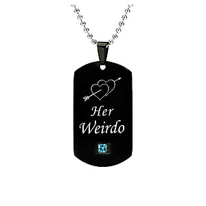 Couples Necklace with Titanium Stainless Steel Pendant,His & Hers Matching Necklace Set Lovers Gift(Her Weirdo & His Crazy)