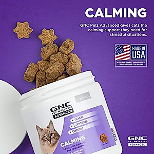 GNC Pets ADVANCED Calming Cat Chews Cats, 60 ct | Chicken Flavored Cat Soft Chews for Calming & Relaxation | Thiamine, L-Tryptophan, & Chamomile Cat Calming Supplements | Made in the USA