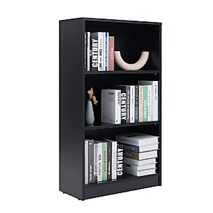 Sunon 3 Shelf Wood Bookcase Freestanding Display Shelf Adjustable Layers Bookshelf for Home Office Library Small Narrow Space (Black, 3-Layers)