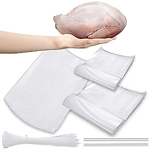 60 Pack 3 Size Poultry Shrink Bags Chicken 3 Size Clear Poultry Heat Shrink Wrap with 100 Pcs White Ties and 2 Pcs Clear Silicone Straw for Rabbits Turkey Meat Food Storage