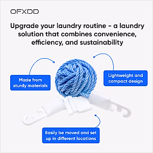 Clothes Line 19.7 Ft - Indoors & Outdoors Clothesline - Portable Laundry Line for Hanging Clothes - Windproof Rope with Hooks