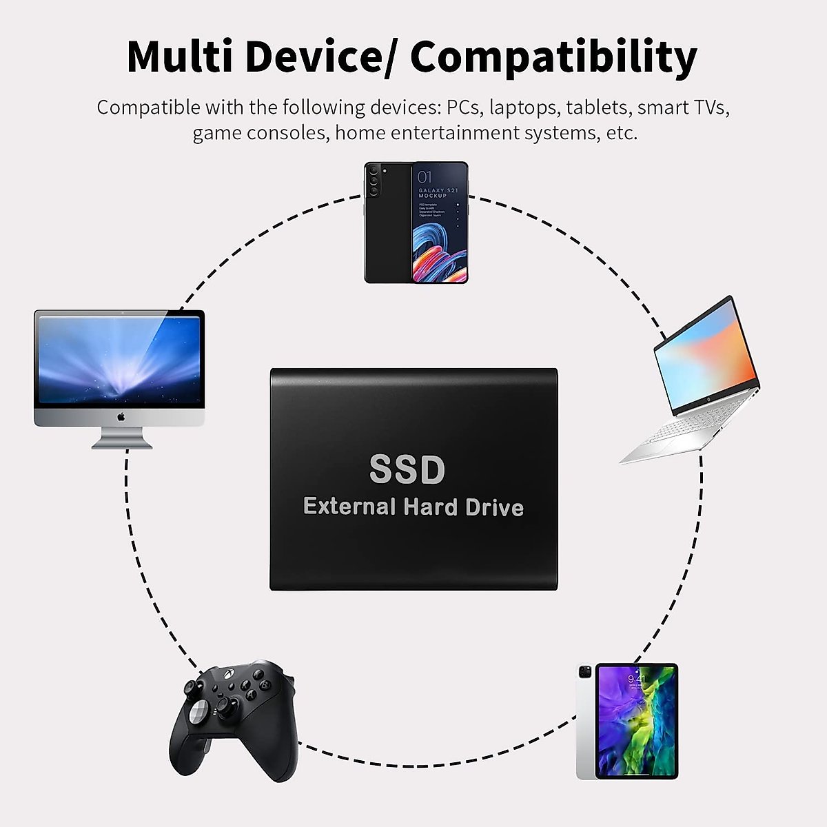 2TB External Hard Drive SSD，Portable External Solid State Drive 2TB-Reading Speeds up to 500Mb/s，USB 3.1 Type C SSD Compatible with Desktops,Laptops,PC, XS Windows