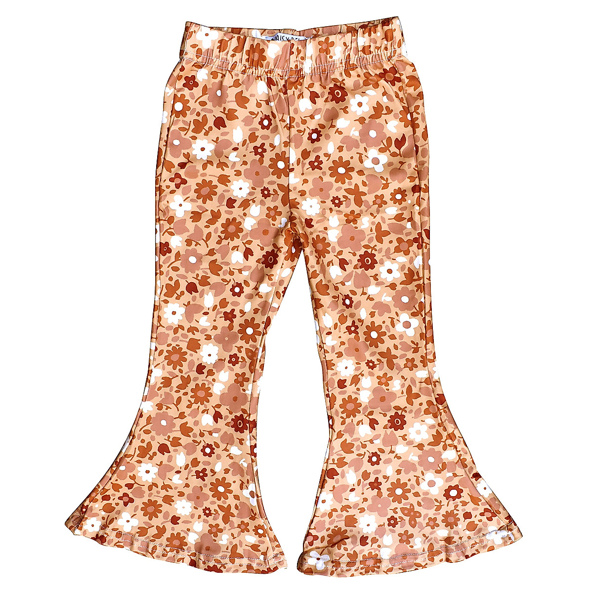 Daisy Del Sol Little Girls Boho Bell Bottom Stretch Legging Flared Soft Yoga Pants Toddler Childrens Kids 2T-8 Years (Gold Floral, 2T)