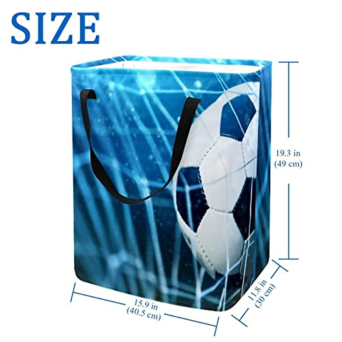 Soccer Ball in Goal Print Collapsible Laundry Hamper, 60L Waterproof Laundry Baskets Washing Bin Clothes Toys Storage for Dorm Bathroom Bedroom