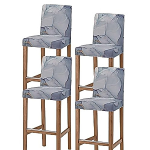 IDOWMAT Bar Stool Cover with Back - Stretch Washable Chair Covers Gold Gray Marble Abstract Ink Art Painting Chairs Slipcover for Kitchen Pub Dining Room Cafe, 4 Pack