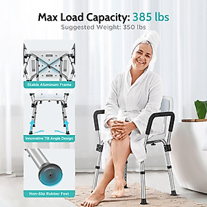 Kicimpro HSA/FSA Eligible Shower Chair for Elderly and Disabled, 385LB Heavy Duty Shower Chair for Inside Shower, 6 Adjustable Height for 5'1"-6'4" User, Shower Seat with EVA Pad, 10 mins installation
