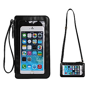 Small Crossbody Shoulder Bag Touch Screen Phone Pouch Case Leather Wristlets Clutch Wallet Purse for iPhone 11 Xs Max XR 8 Plus Galaxy Note10 Note9 S10e S10+ S9 Plus LG Stylo 4 V40 G8 G7 ThinQ(Black)