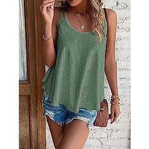 Summer Tank Tops Embroidery for Women Sleeveless Loose Fit Scoop Neck Casual Blouse Sexy Cute Cami for Womens Trendy