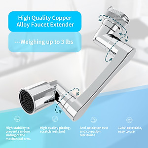 Longing Home 1080° Swivel Faucet Extender, Heavy Duty Rotating Sink Extension, Universal Swivel Multifunctional Robotic Arm, Rotating Splash Filter Extension Faucet Aerator for Kitchen Bathroom-2 Pcs