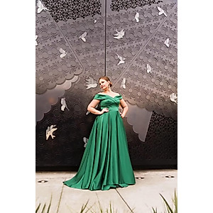 Off Shoulder Satin Prom Dresses Ball Gown Plus Size Formal Dresses for Women Wedding Dress with Slit,Red Size 10