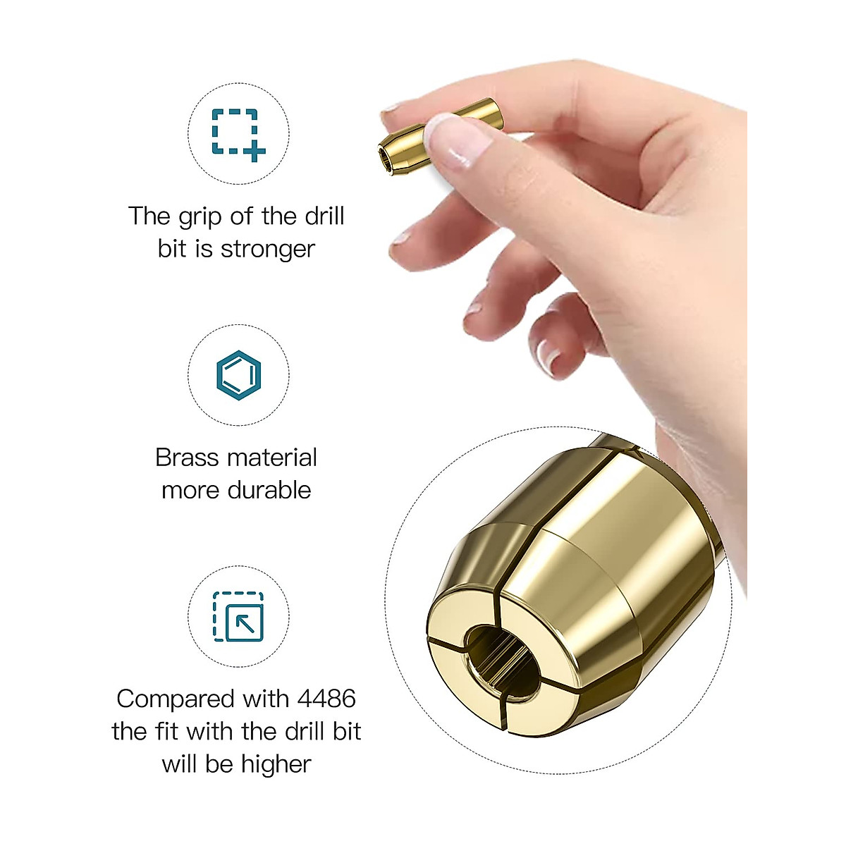 Collet Set for Dremel, 10Pcs Replacement 4485 Brass Quick Change Rotary Drill Nut Tool Set (1/8" x 2, 3/32" x 2, 1/16" x 2, 1/32" x 2）