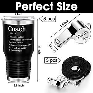 Eaasty Coach Gifts for Men Best Coach Tumbler Includes 30 oz Coach Mug and Coach Whistle Stainless Steel Travel Mug with Lid for Coach Men Women (Black,6 Pcs)