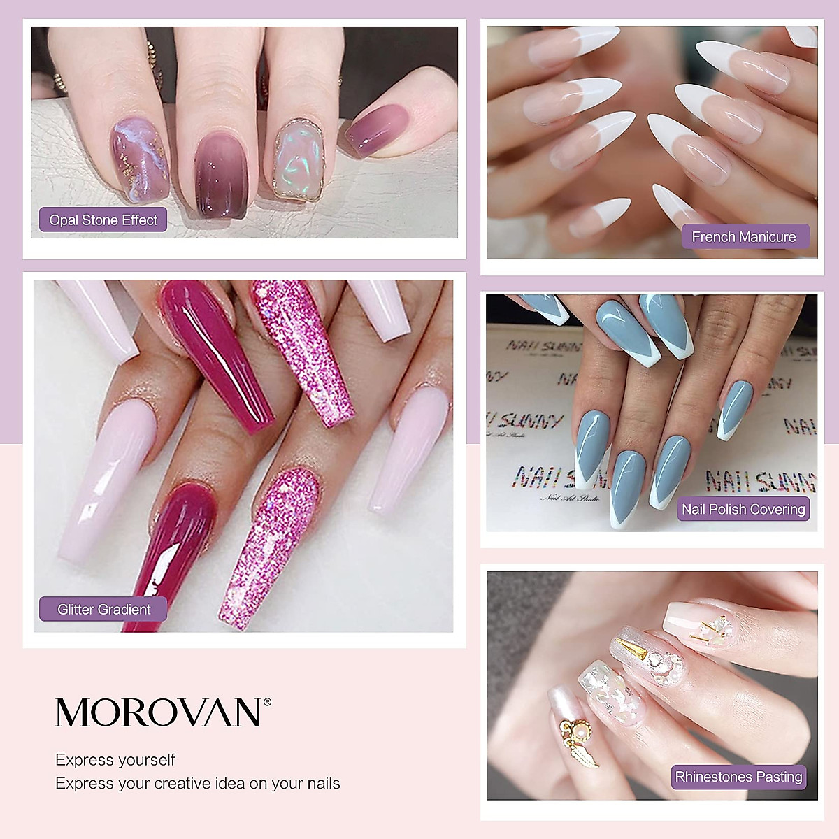 Morovan LED/UV Hard Gels Builder Nail Gel Extension Strengthen UV Art Manicure Set with Forms
