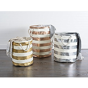 DII Collapsible Laundry Hamper/Storage Basket, Stripe Woven Paper, Gold Stripe, Large