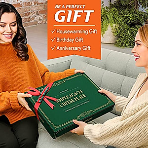 Easoger Acacia Cheese Board and Knife Set - 14” x 11” Large Charcuterie Boards Set, Cheese Tray Platter Servers with Magnetic Knife Holder, Gift for House Warming, Anniversary, Christmas, Thanksgiving