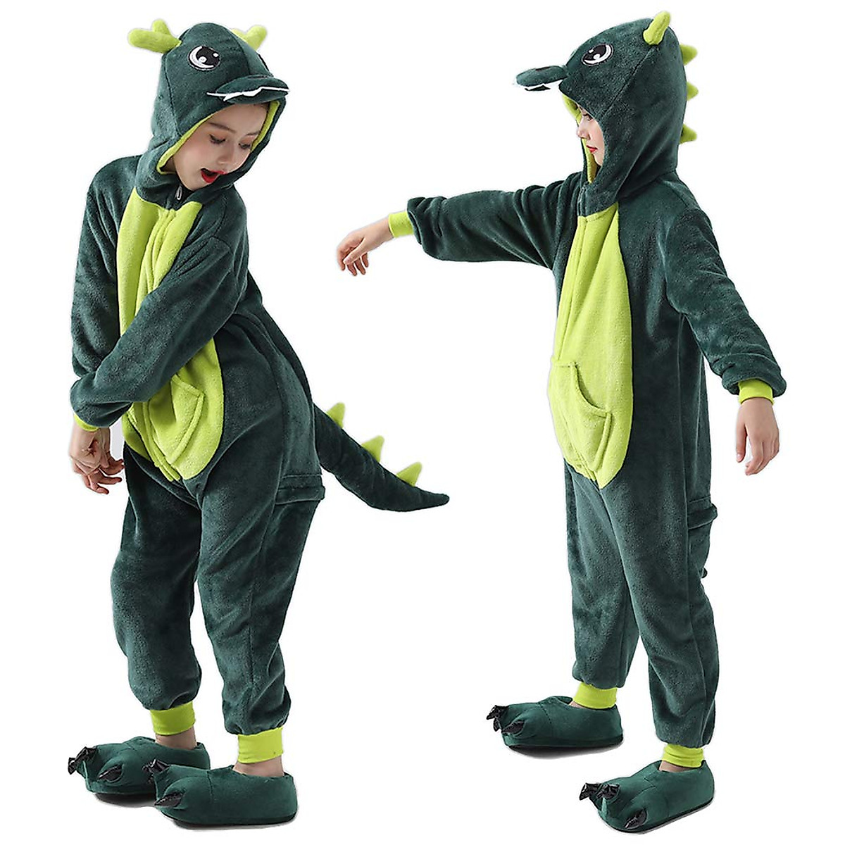 Beskie Kids Onesie Pajamas Unisex Dragon Christmas Halloween Costume Age 2-10 Years （Without Slipper ） Green
