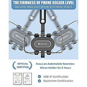 Phone Mount for Car【Large Rear Mirrors Friendly】 Rear View Mirror Phone Holder,【Upgraded 4 Clip More Stable】 360 Rotatable and Retractable Car Phone Holder Fit All Mobiles & Fits Bigger Vehicle