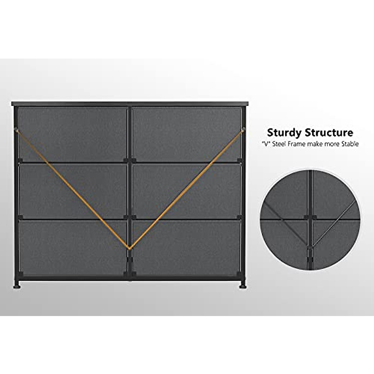 CubiCubi Dresser for Bedroom, 6 Drawer Storage Organizer Tall Wide Dresser for Bedroom Hallway, Sturdy Steel Frame Wood Top, Black Grey