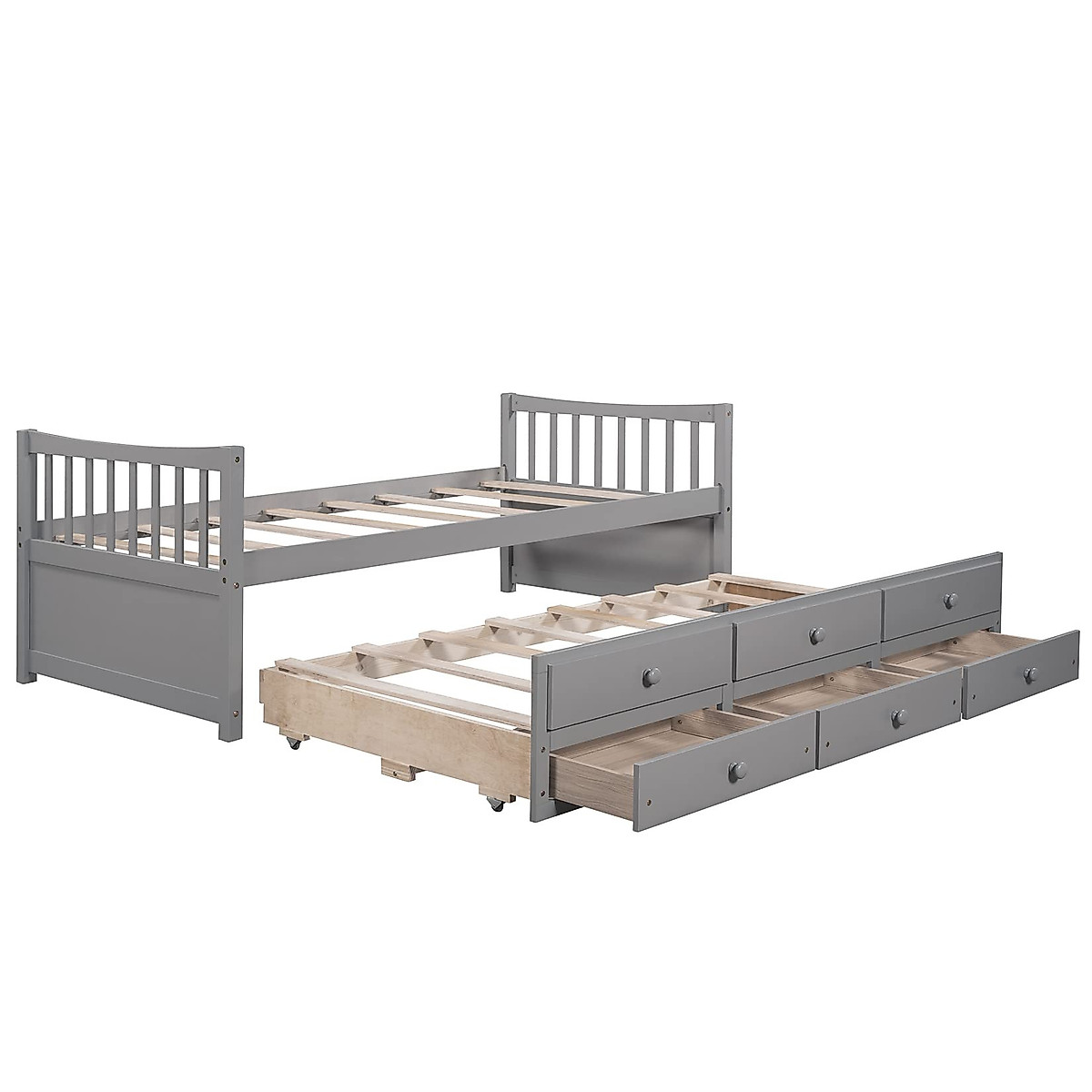 Bellemave Twin Daybed with Trundle and Storage Drawers Wood Twin Size Bed Frame with 3 Drawers Wooden Platform Beds for Kids Boys Girls Teens, Gray, Gray With Storage
