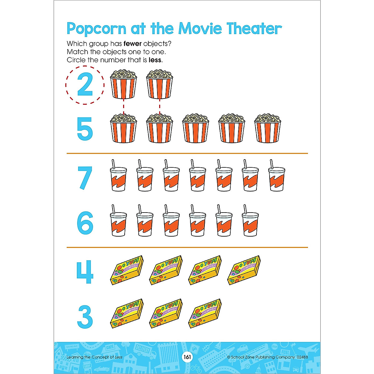 School Zone - Explore the City Kindergarten Learning Workbook - 240 Pages, Ages 5 to 6, Stickers, Alphabet, ABCs, Search & Find, and More (Easy-Tear Top Bound Pad)