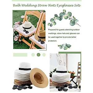 Silicherry 48 Pcs Straw Fedora Hat and Sunglasses Bulk 1920s Panama Style Fedora Eyeglasses for Havana Nights Beach Wedding Guest Gifts Party Supplies