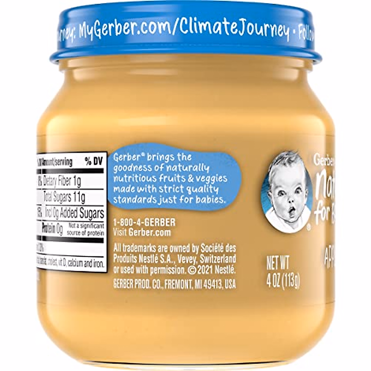 Gerber Natural for Baby 1st Foods Baby Food Jar, Apple, Made with Natural Fruit & Vitamin C, Non-GMO Pureed Baby Food, 4-Ounce Glass Jar (Pack of 10 Jars)