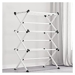 ZALORD Collapsible Clothes Rail Drying Rack Pole Floor Folding Stainless Steel Clothes Quilt Artifact Bedroom Hanging Towel Home Shelf Adjustable and Space-Saving