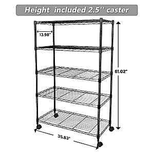 iPower Simple Deluxe Heavy Duty Shelving Unit, Wire Metal Stackable Storage, 5-Tier Shelf, Black, 36" W x 13.8" D x 71.8" H