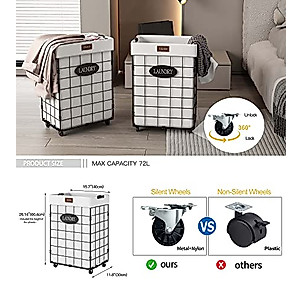 Wire laundry Basket with Wheels & Removable Liner Bag for Bedroom, Small 72L Laundry Hampers Black Rolling Baskets Dirty Clothes Hamper on Wheels Cesto de Ropa Sucia Canastos Para Ropa Sucia
