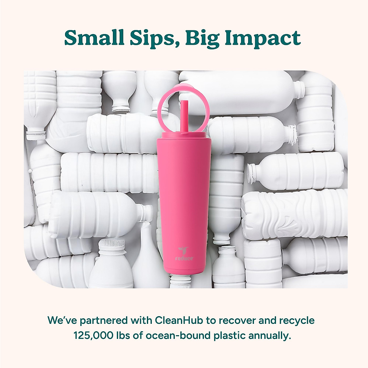 REDUCE Halo 24 oz Stainless Steel Vacuum Insulated Tumbler - Spill Proof Travel Mug with Flip Handle Lid - Keeps Drinks Cold for 32 Hrs - Dishwasher Safe - Cupholder Friendly - French Vanilla