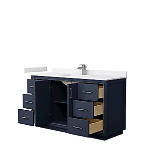 Wyndham Collection Icon 60 Inch Single Bathroom Vanity in Dark Blue, White Cultured Marble Countertop, Undermount Square Sink, Brushed Nickel Trim