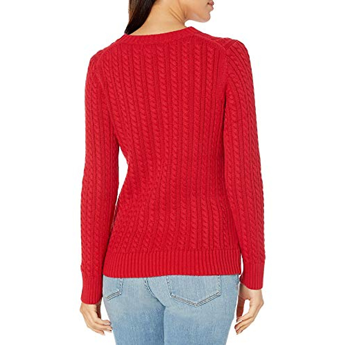 Amazon Essentials Women's Fisherman Cable Long-Sleeve Crewneck Sweater (Available in Plus Size), Red, Large