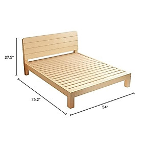 LITFAD Contemporary Pine Wood Platform Bed Natural Bed Frame with Headboard Wooden Slats Support Bed (No Box Spring Needed) - Storage Not Included Single Bed Full-Covered, Full