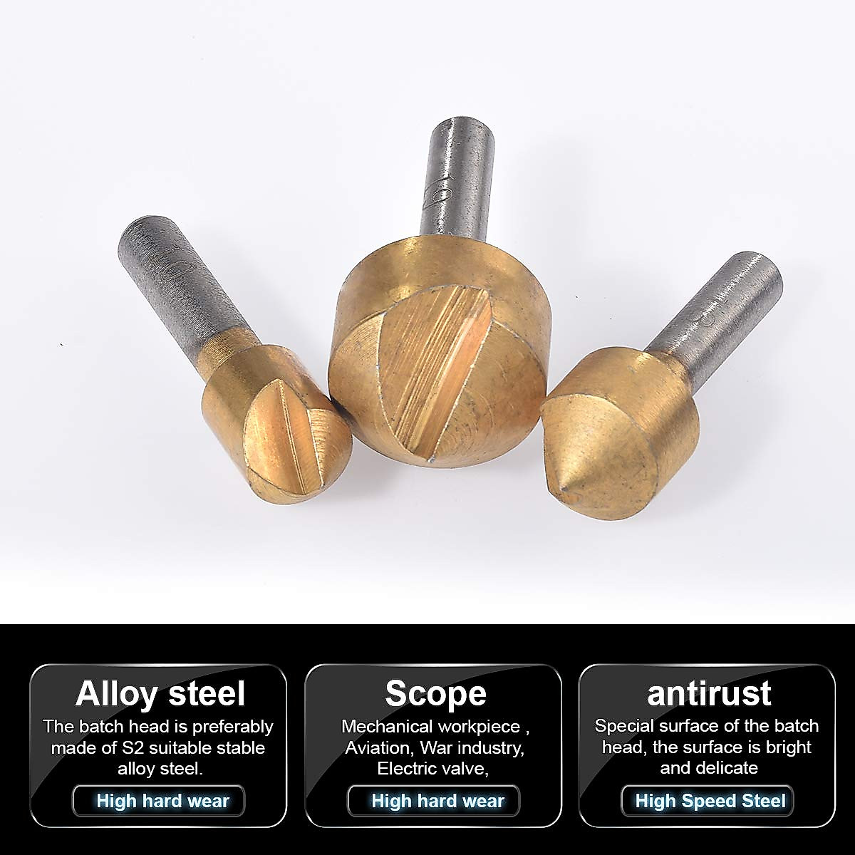 HOHXEN 5Pcs Titanium Chamfering Countersink Drill Bit Set - 3/8" 1/2" 3/4" - 10mm 12mm 19mm for Wood Metal Quick Change Drill Bit Set