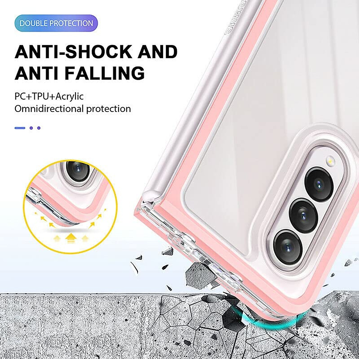 for Samsung Galaxy Z Fold 3 5G Slim Shockproof TPU Anti-Yellow Hard Premium Anti-Scratch Shockproof Acrylic Transparent Case Cover for Samsung Z Fold 3 5G Pink