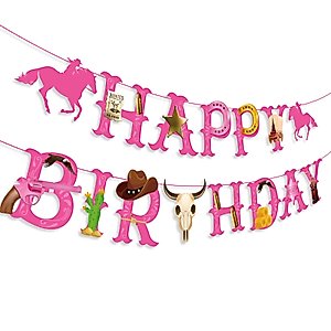 Cowgirl Themed Party Decorations Cowgirl Happy Birthday Banner, Western Cowboy Party Cowgirl Birthday Banner for Horse Birthday Party, Baby Shower, Western Cowgirl Birthday Party Supplies