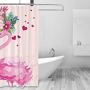 Xgidkew Funny Flamingos Shower Curtain Farmhouse Rustic Pink Flamingos Shower Curtain Cute Flamingos Love Bathroom Decor Shower Curtain with Hooks Waterproof Fabric 60x72Inch
