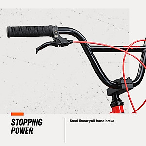 Mongoose Legion LXS Kids Freestyle Sidewalk BMX Bike, Beginner Riders, Boys and Girls, 20-Inch Wheels, Hi-Ten Steel Frame, Micro Drive 36x16T BMX Gearing, Red